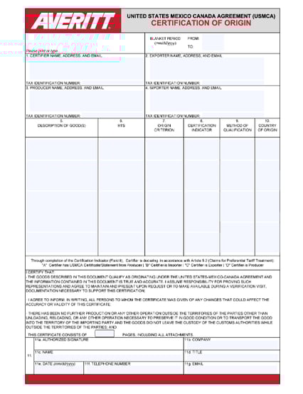 Download A Free USMCA Certificate of Origin Document | Averitt